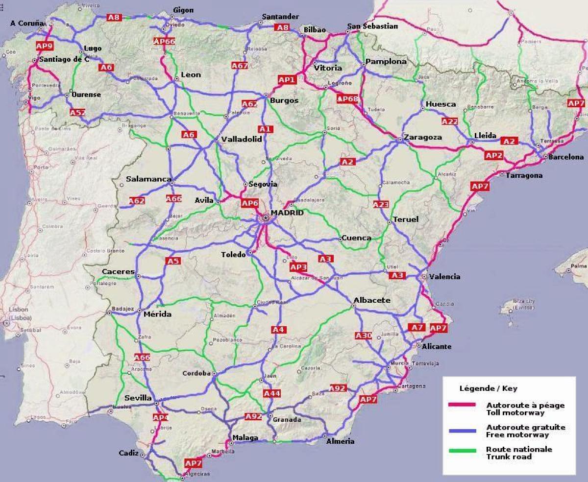 España carretera mapa - Mapa de España de la carretera (en el Sur de ...